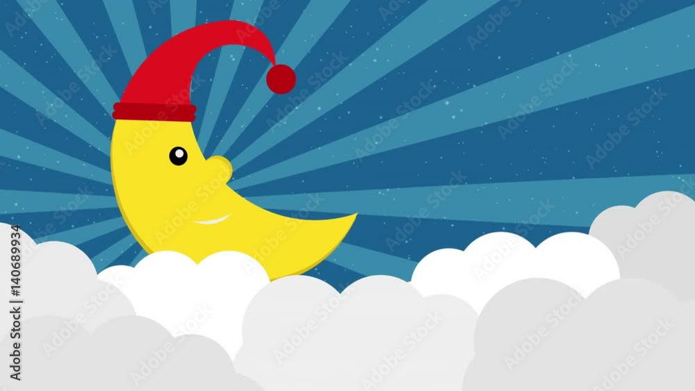 Cute cartoon character of Smiling Moon With Sleeping Hat Against The ...