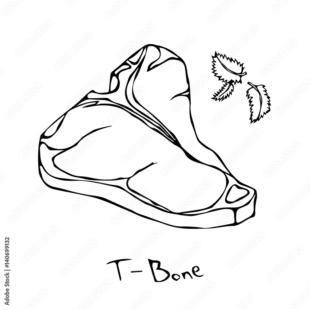 T-Bone Steak Cut Vector Isolated On White Background. Outline. Stock ...