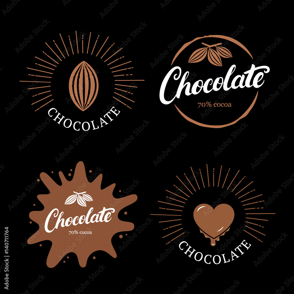 Set of chocolate hand written lettering logo, label, badge or emblem ...
