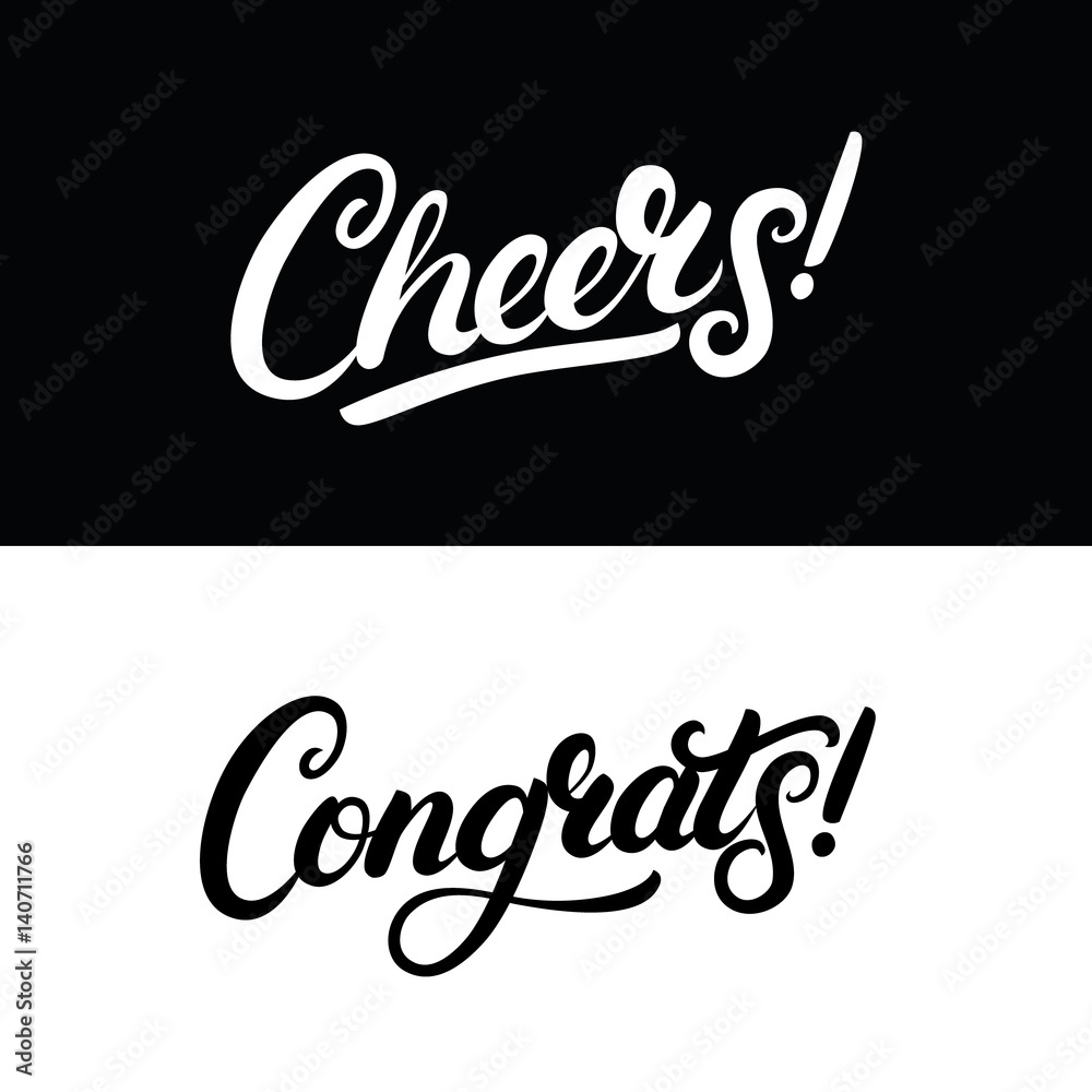 Cheers and Congrats hand written lettering for greeting card ...