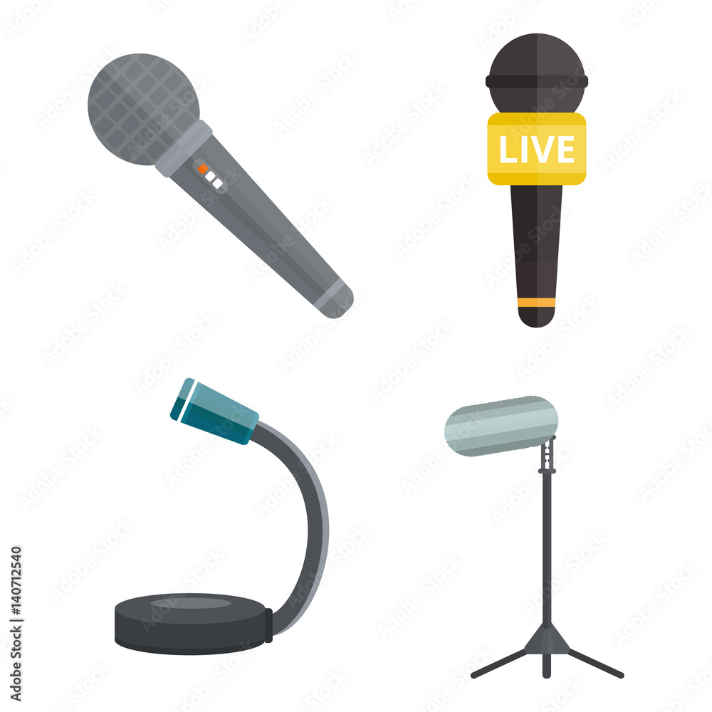 Microphone vector icon isolated interview music TV web broadcasting ...