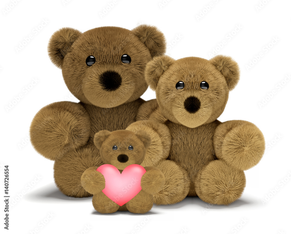 cute teddy bear family with mum, dad and child 3d render Stock ...