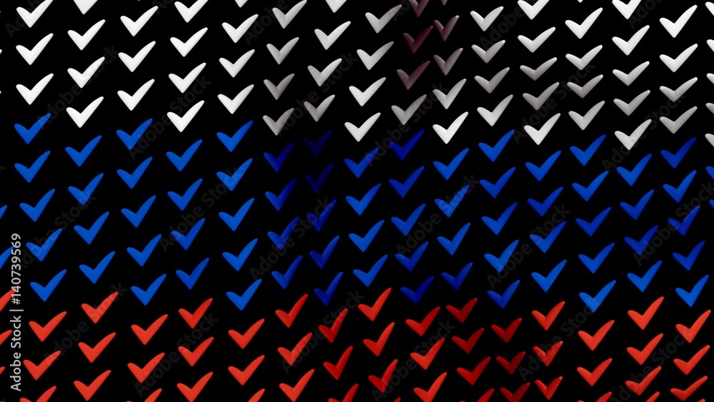 Russian flag is waving in the wind, consisting of check mark symbols ...
