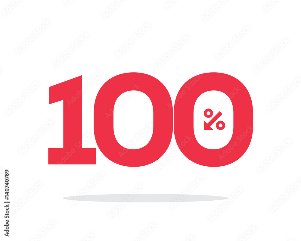 Vector red 100% text designed with an arrow percent icon on air with ...