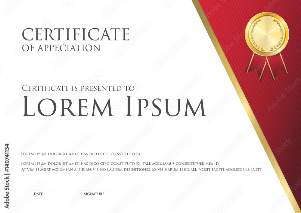 simple certificate card template white and red theme with gold badge ...