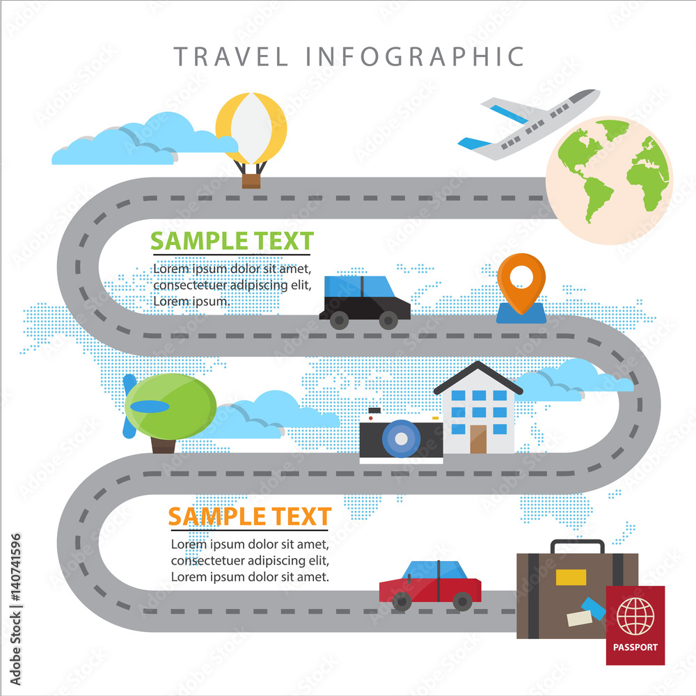 Colourful Travel Infographic Elements and Transportation The Concept ...