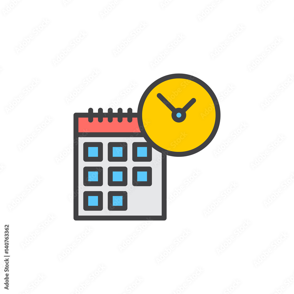 Calendar and clock line icon, filled outline vector sign, linear ...
