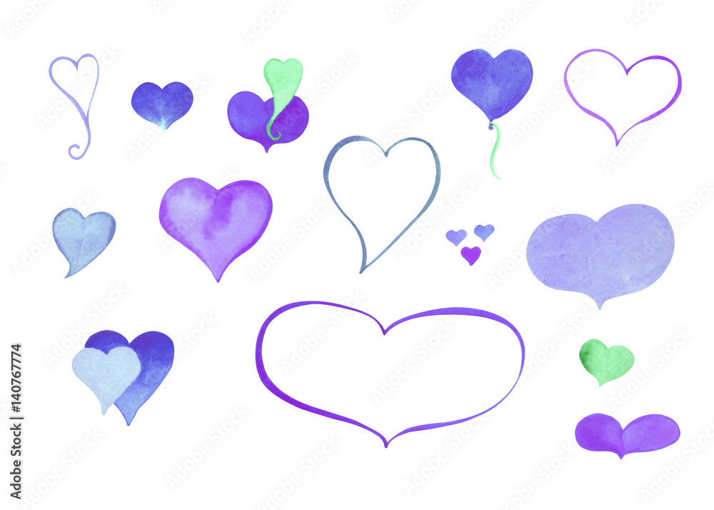 Watercolor heart clipart. Blue and purple watercolour heart isolated on ...
