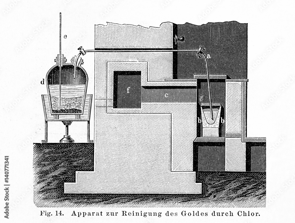 Apparatus for Miller process - refining gold by chlorine (from Meyers ...