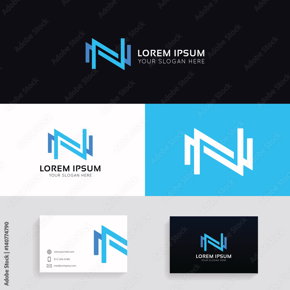 Letter N logo icon company sign vector design with brand business card ...