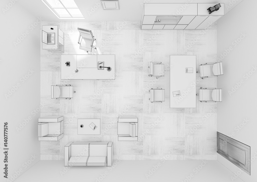 VIP office furniture top view grid 3D rendering Stock Illustration ...