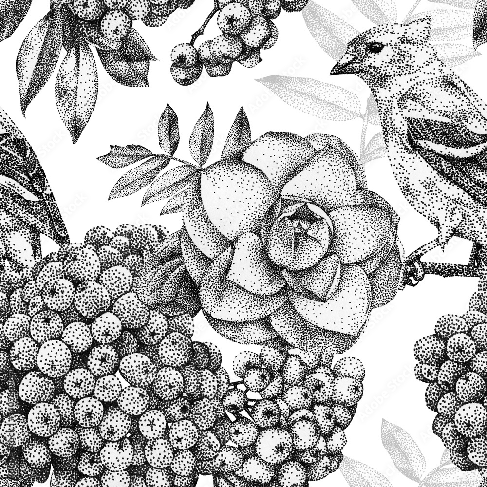 Pointillism Black And White Flowers