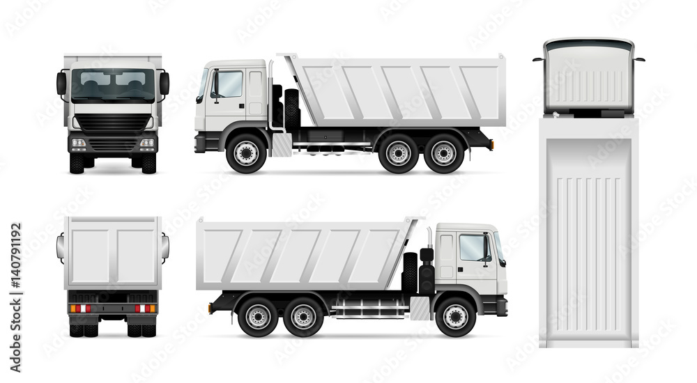 Vector dump truck. Isolated white tipper lorry. All elements in the ...