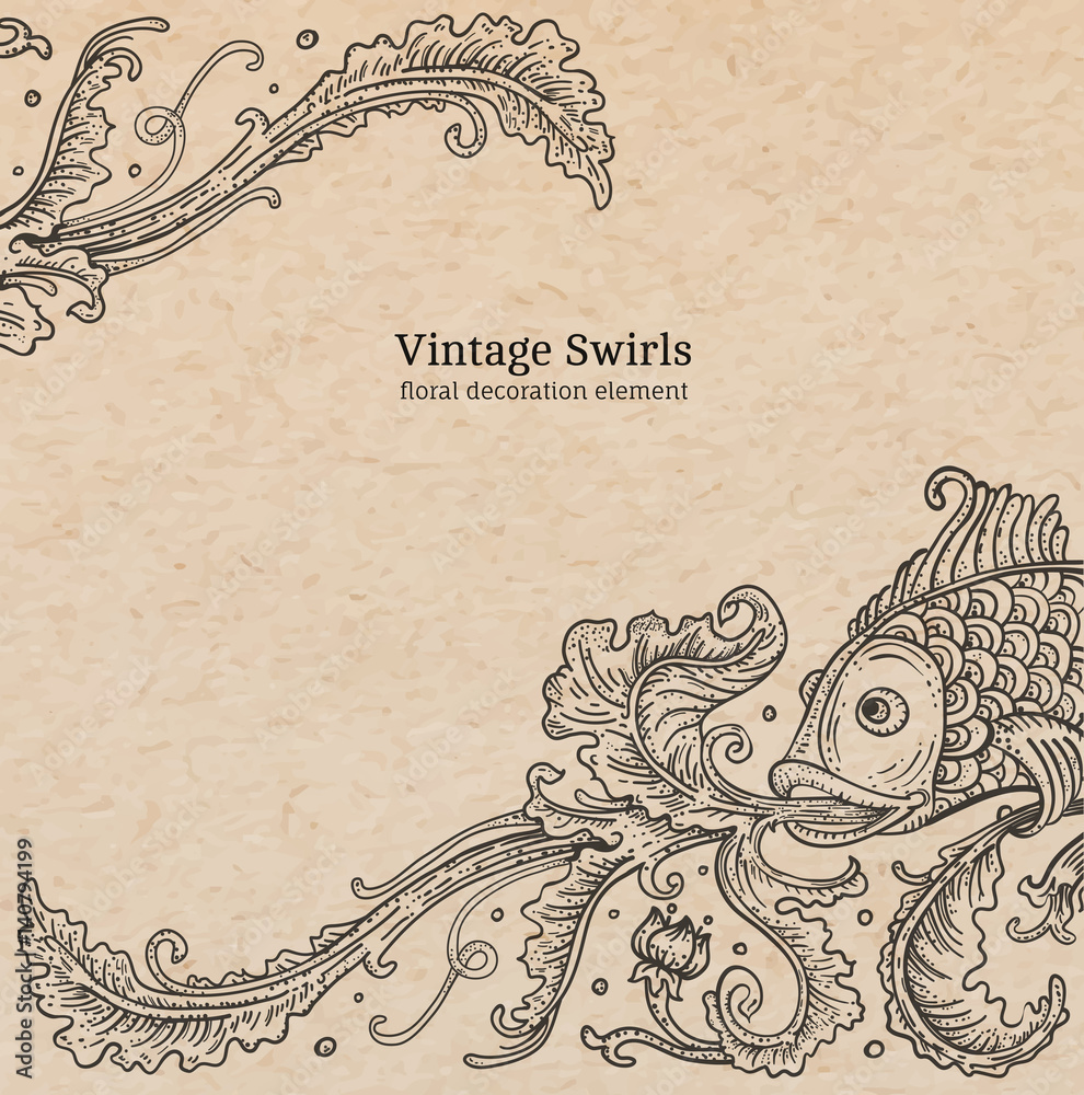 Vintage old paper texture with vector detailed art-nouveau decorative ...