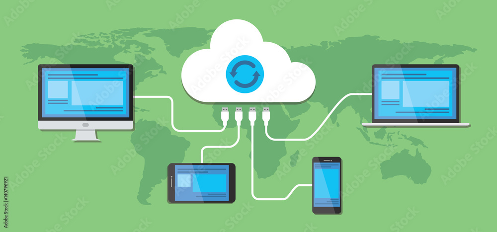 global connection multimedia devices connected with cloud storage ...