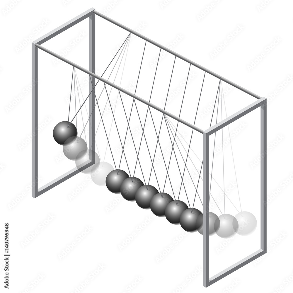 Vector Newton swing in isometric 3d perspective. Pendulum cradle metal ...