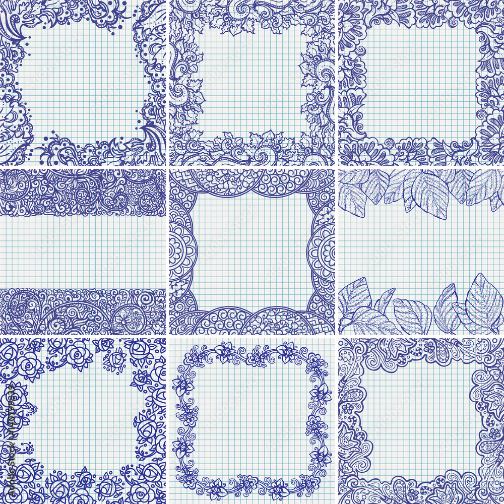 Set of vector floral ornamental frames and backgrounds on checked ...