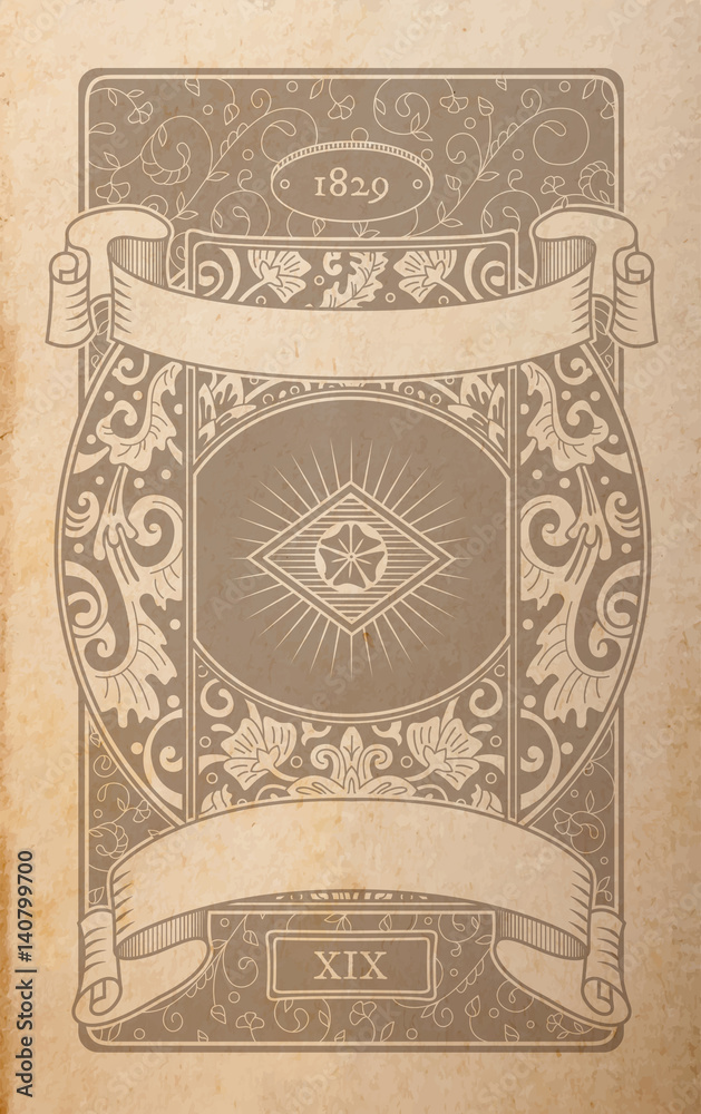 Vector vintage playing cards back design, floral ornamental faded out ...