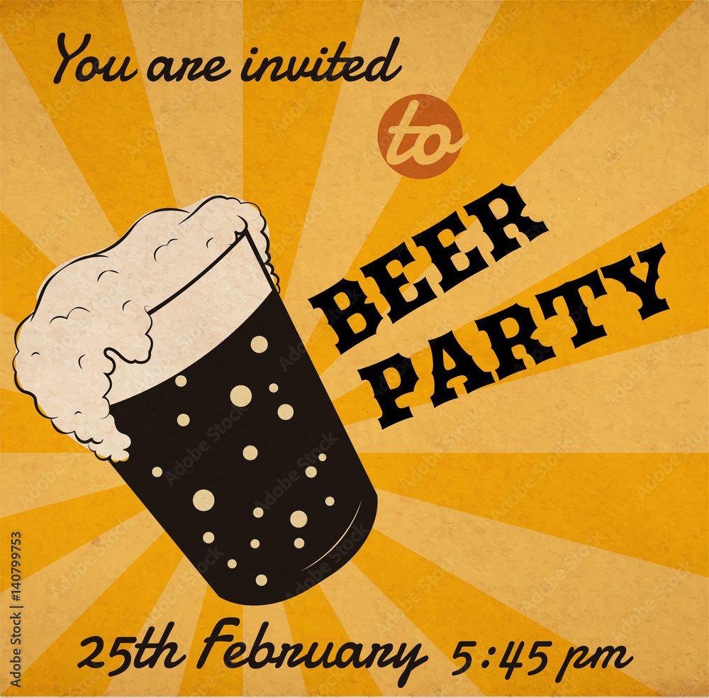 Vector retro beer glass invitation card or event poster template on ...