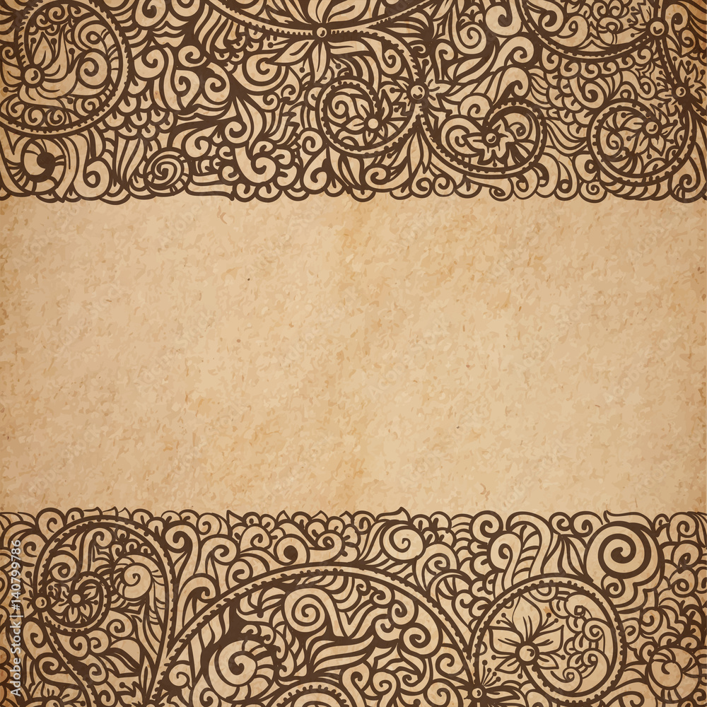 Vintage old paper texture background with floral ornamental frame ...