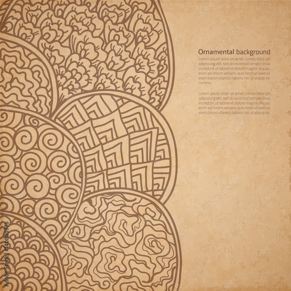 Vintage old paper texture with vector traditional oriental ornament ...