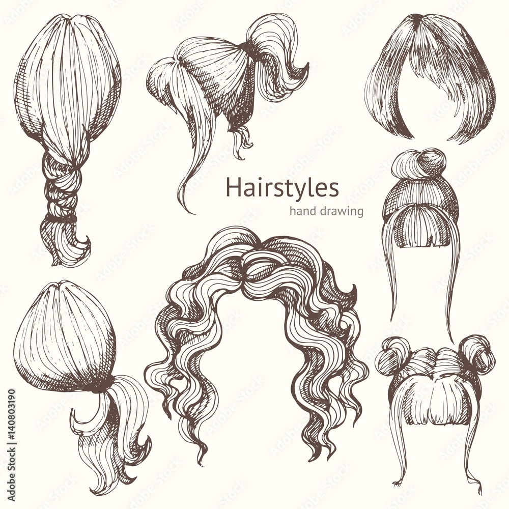 Hairstyles. Vector set. Hand drawing Stock Vector | Adobe Stock