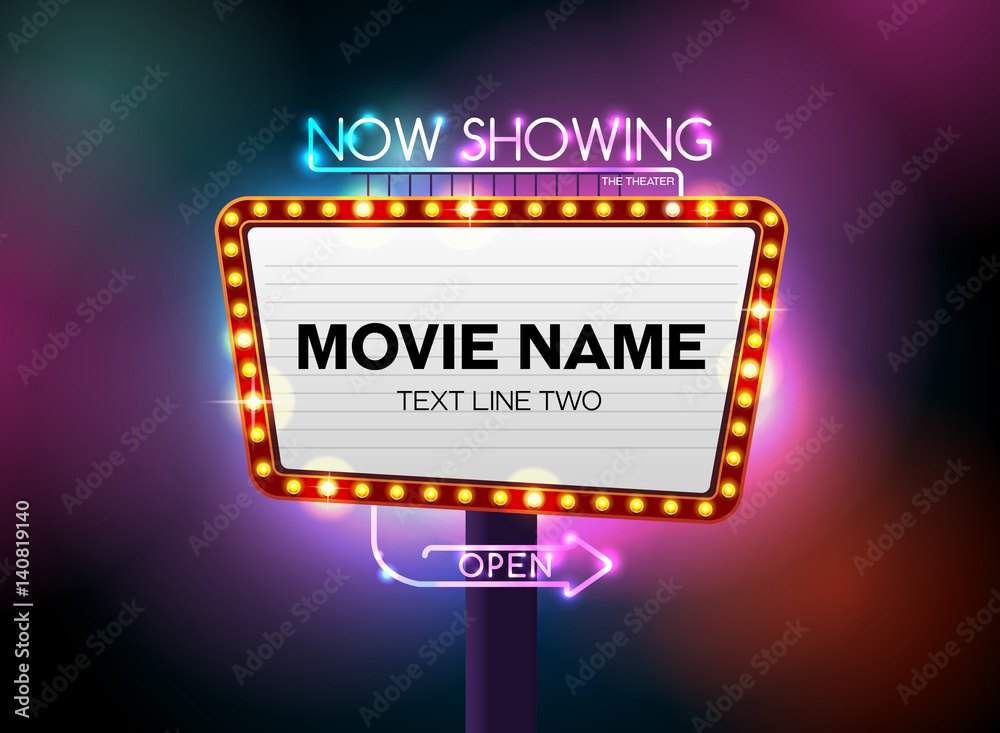 theater sign and neon light Stock Vector | Adobe Stock