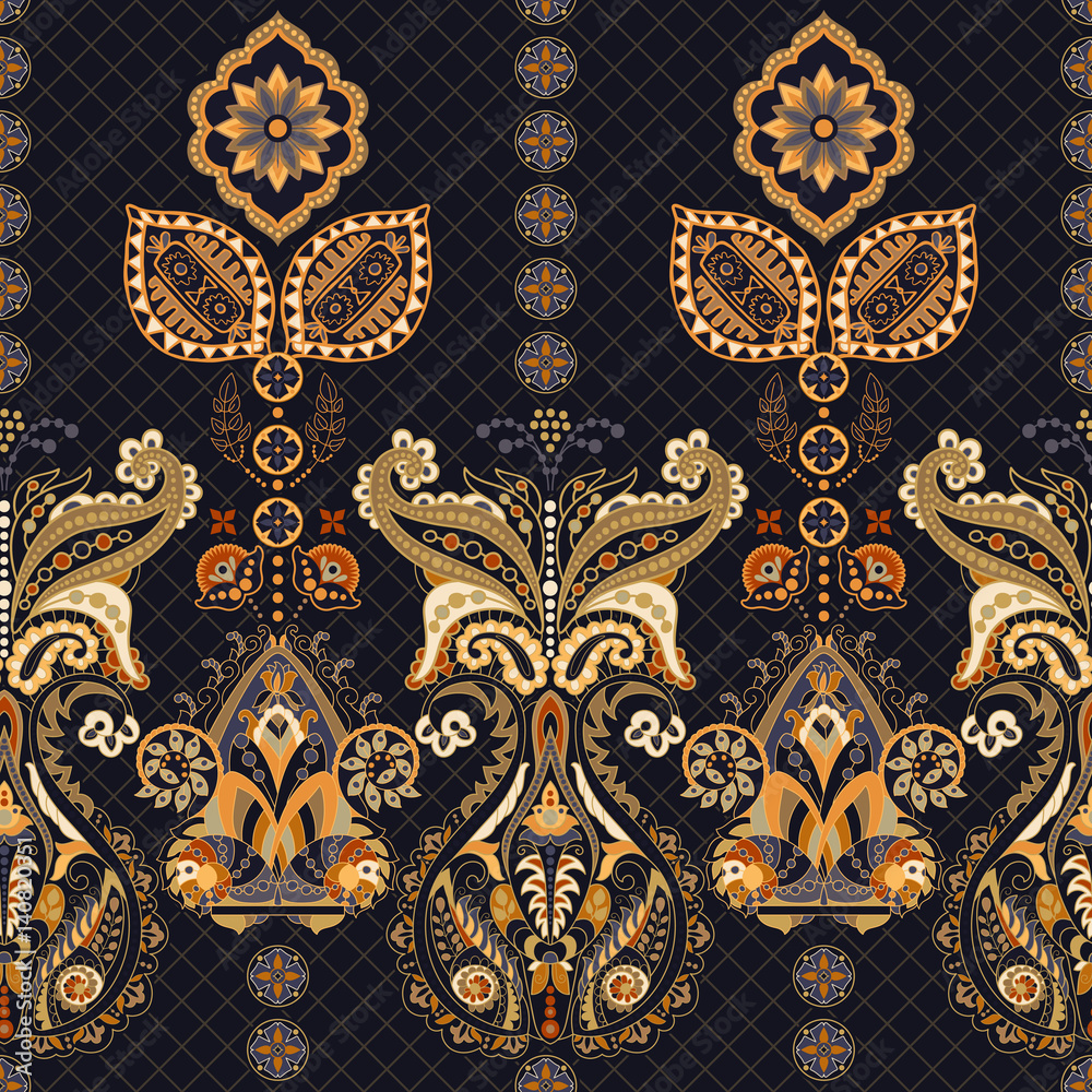 Indian seamless pattern. Wallpaper with Paisley. Ethnic style Stock ...
