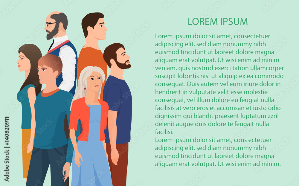 The different people standing near the copy space vector illustration ...