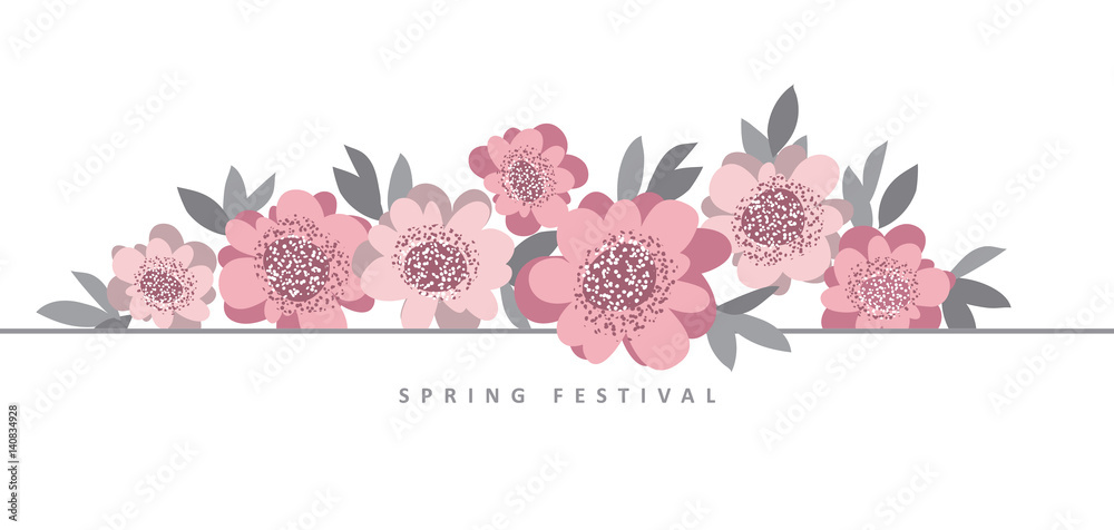 Simple floral landscape composition for header, card, background ...