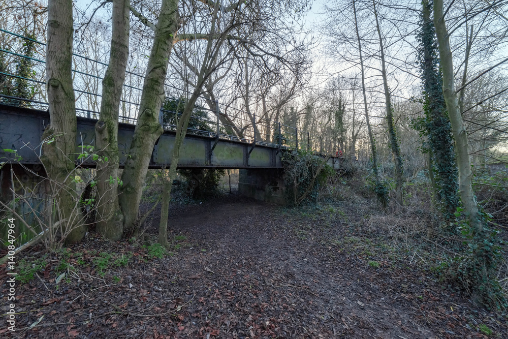 Disused railing track and bridge in Sudbury, Suffolk. The Gainsborough ...