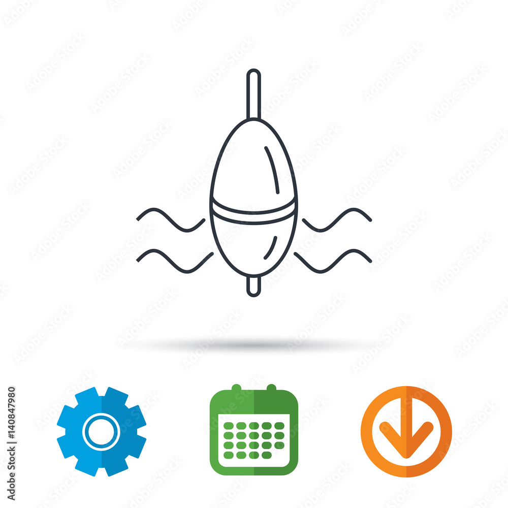 Fishing float icon. Bobber in waves sign. Angling symbol. Calendar ...