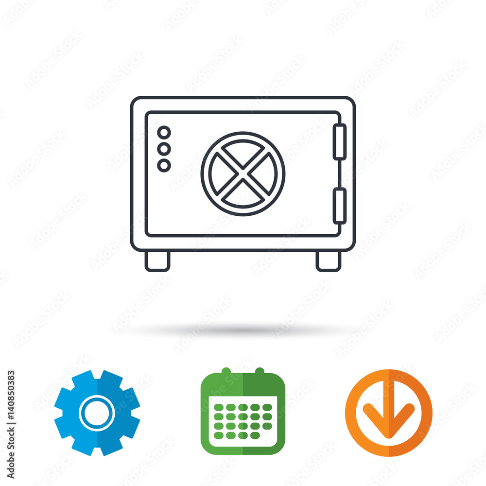 Safe icon. Money deposit sign. Circle handle symbol. Calendar, cogwheel ...