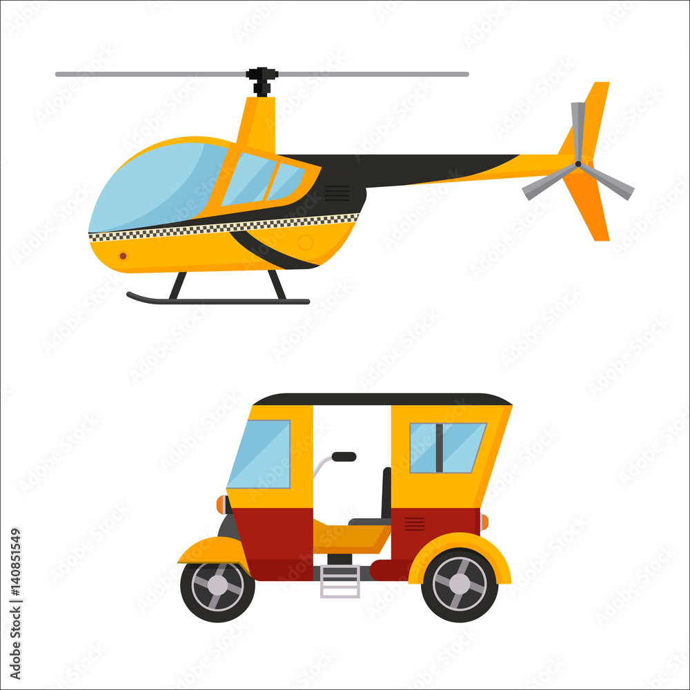 Yellow taxi helicopter bus vector illustration air transport flight fly ...