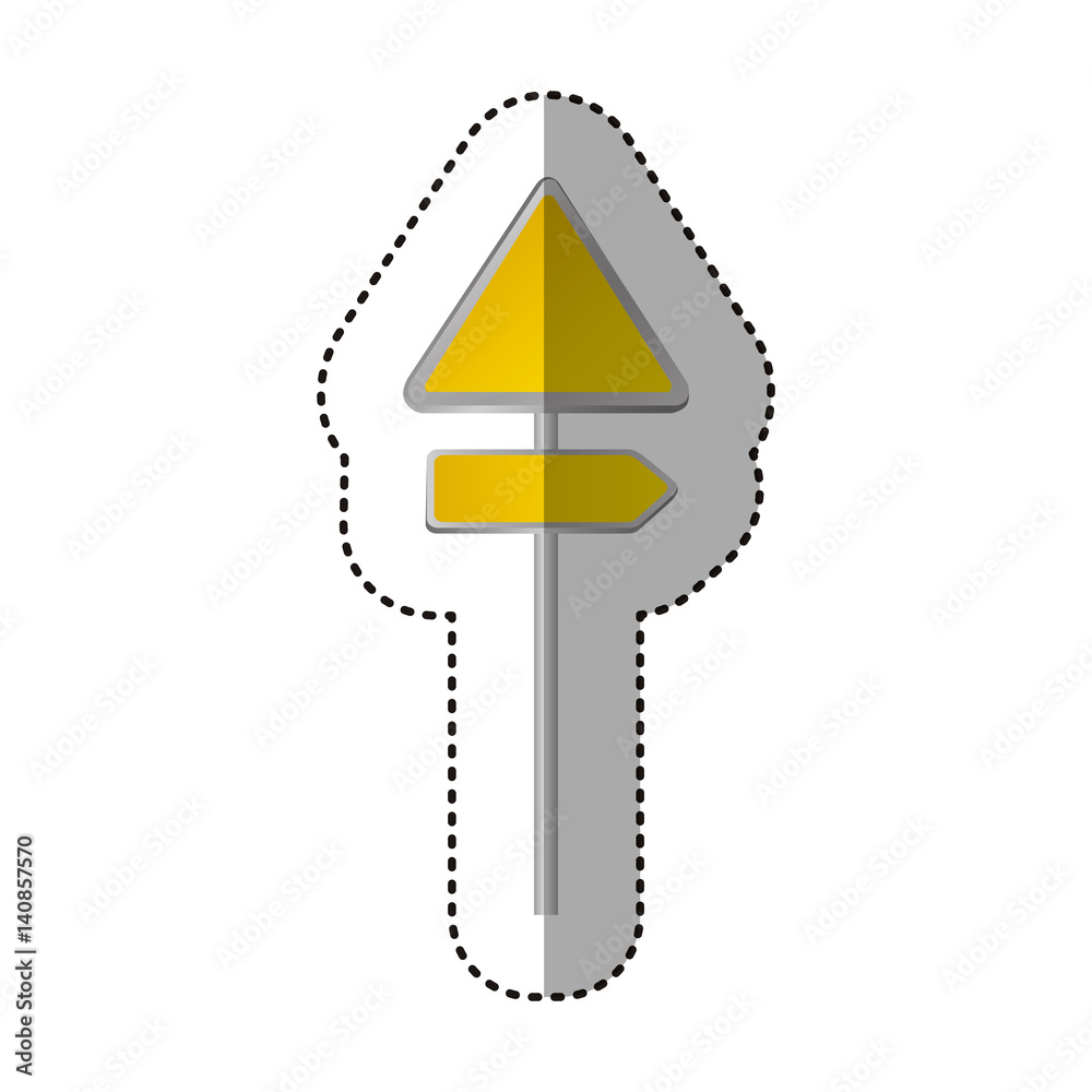 sticker metallic yellow triangle shape traffic sign with direction ...