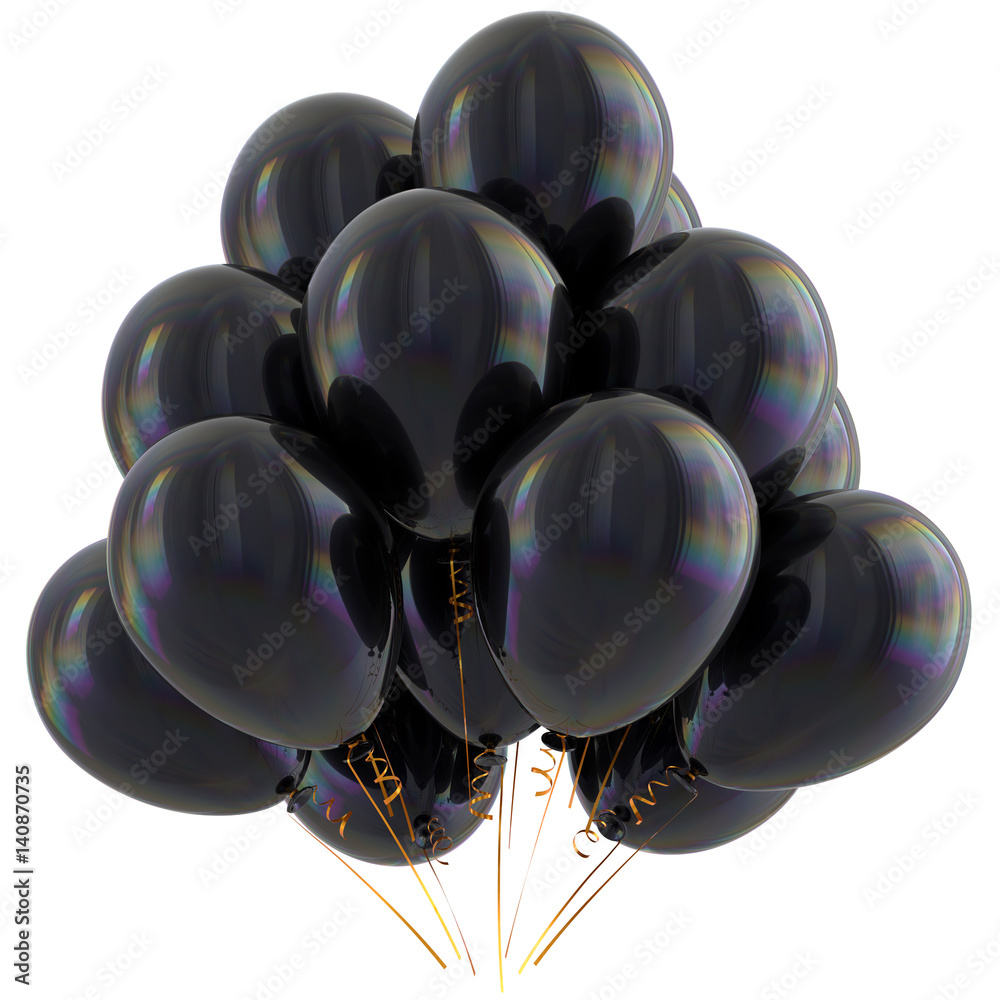 Black balloons happy birthday party decoration dark glossy. Holiday ...