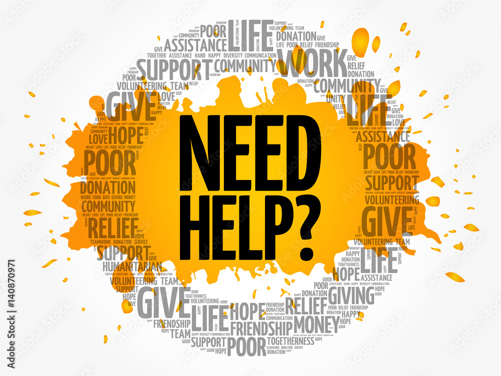 Need help? word cloud collage, concept background Stock Vector | Adobe ...
