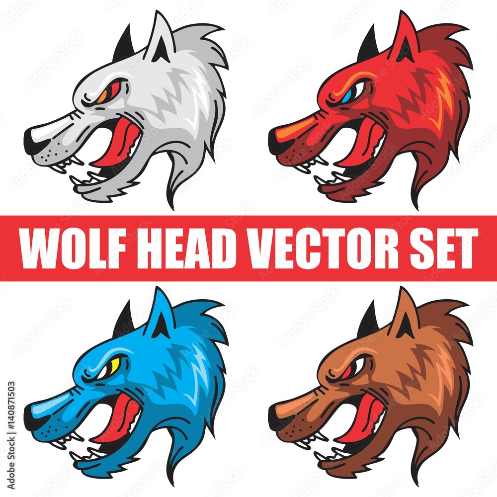 CARTOON WOLF MASCOT VECTOR SET Stock Vector | Adobe Stock