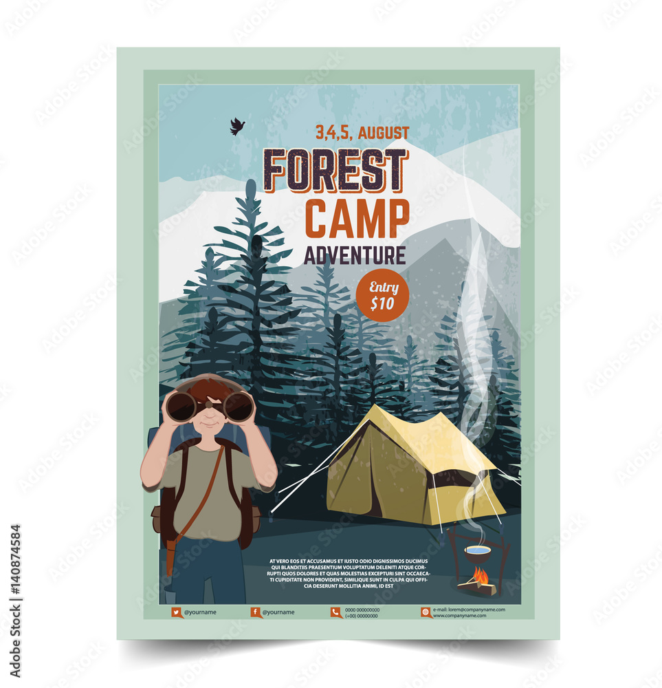 Camping poster, flyer, flat vector illustration Stock Vector | Adobe Stock