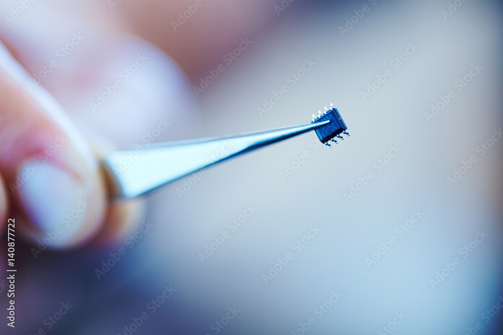 microchip with tweezers Stock Photo | Adobe Stock