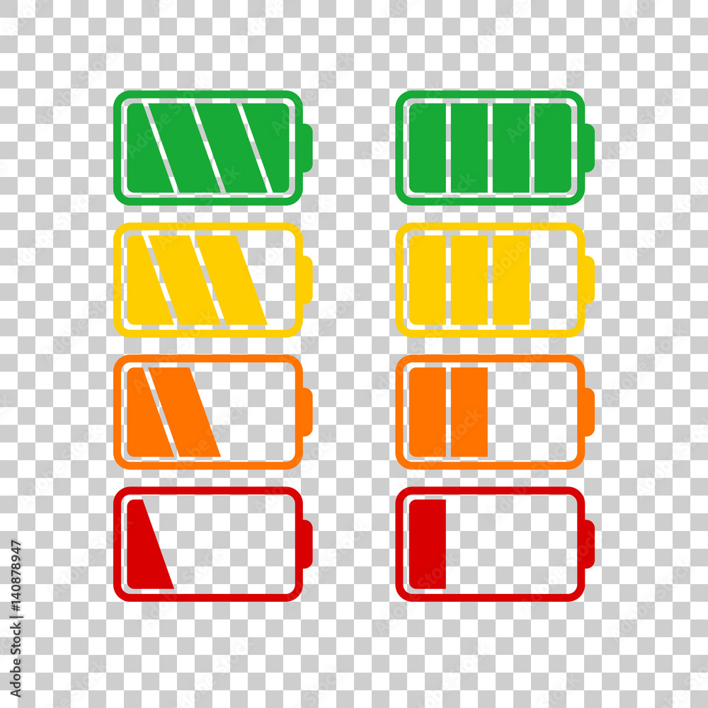 Battery icon vector set on isolated background. Symbols of battery ...