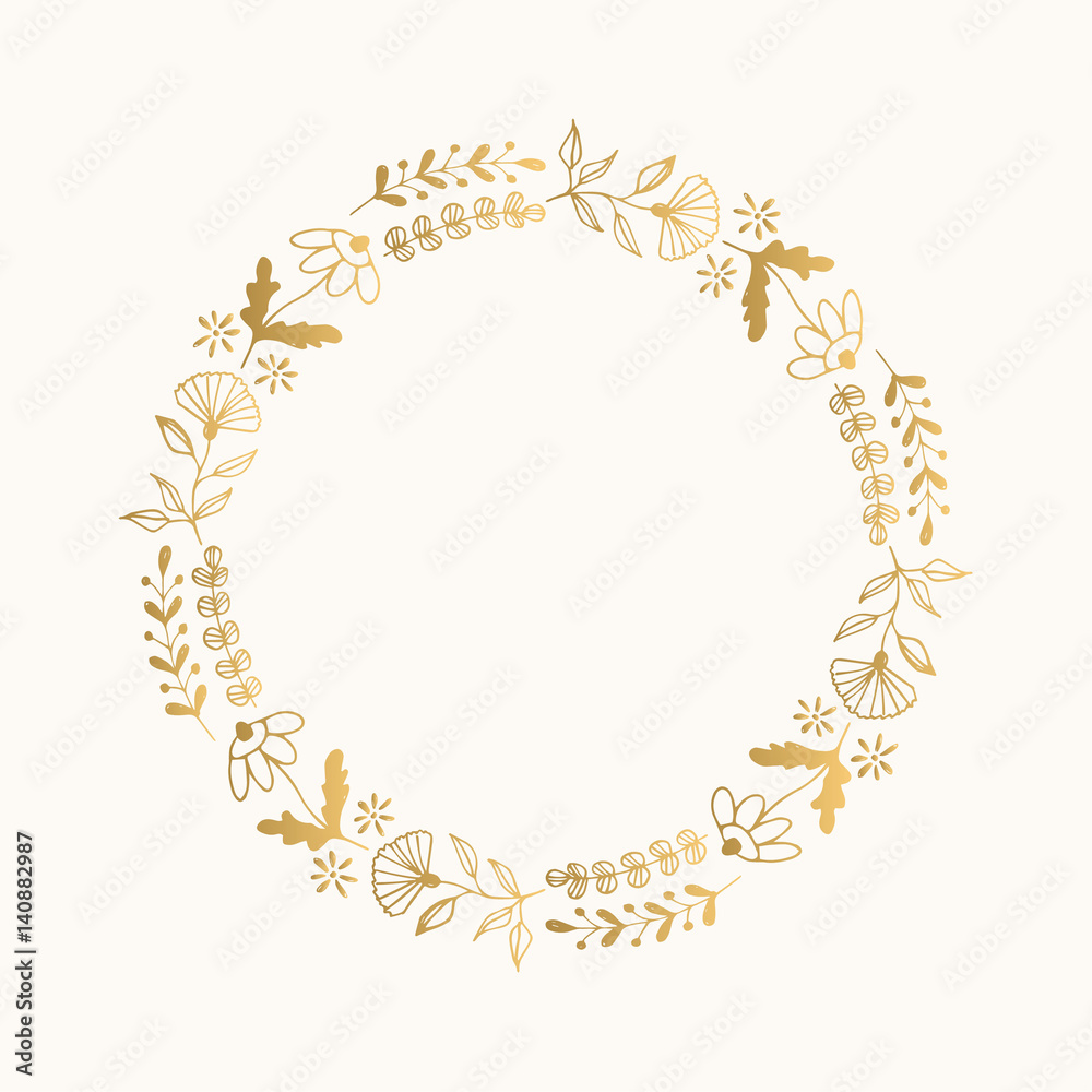 Gold floral round frame. Vector. Isolated. Stock Vector | Adobe Stock