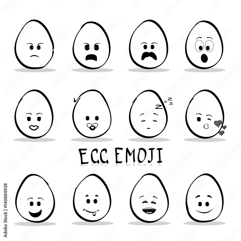 Flat design cartoon cute eggs character with different facial ...