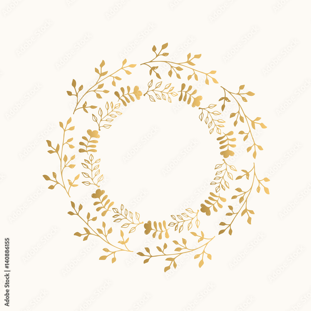 Gold floral round frame. Vector. Isolated. Stock Vector | Adobe Stock