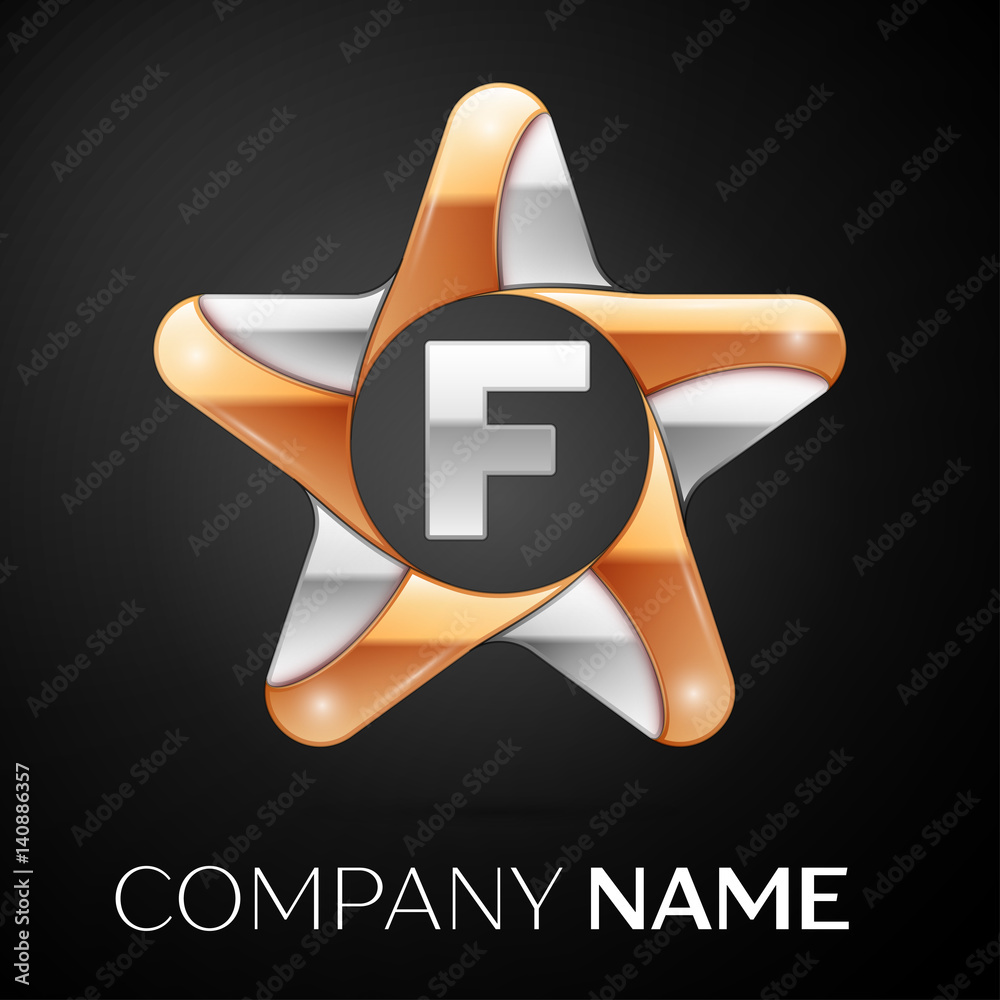 Letter F vector logo symbol in the colorful star on black background ...