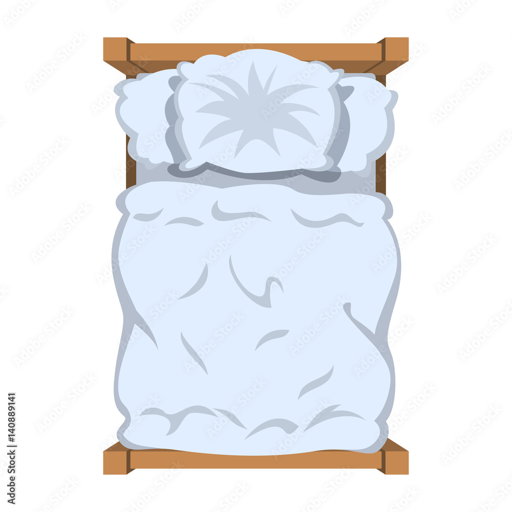 Bed with white linen, top view. White bedclothes, blanket and pillow ...