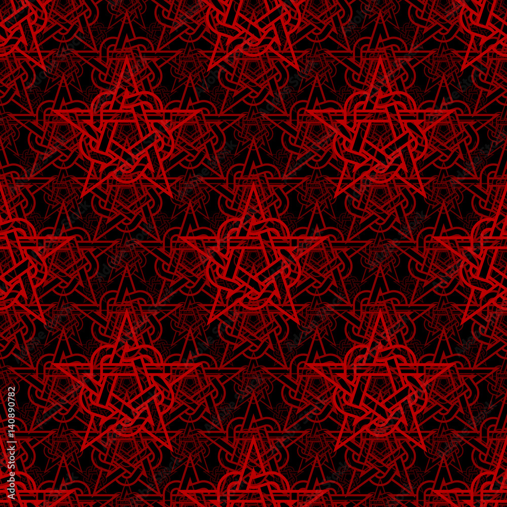 Abstract star seamless pattern. Red outline stars on black background ...