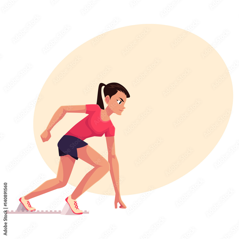 Young and pretty female runner, sprinter, jogger ready to start ...