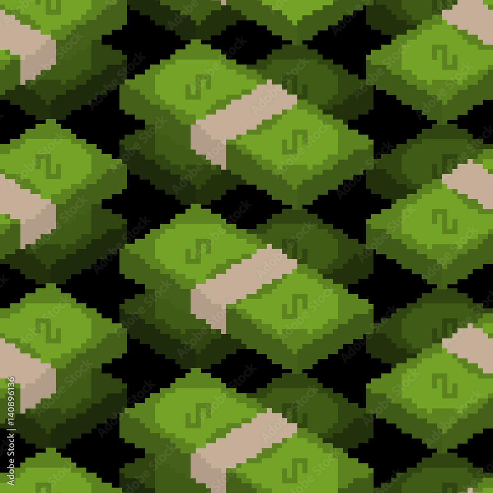 Money pixel art seamless pattern. pixelated Cash background. Dollars ...
