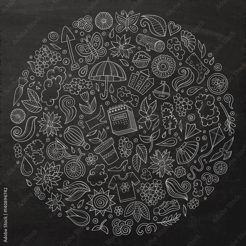 Vector set of Spring cartoon doodle objects Stock Vector | Adobe Stock